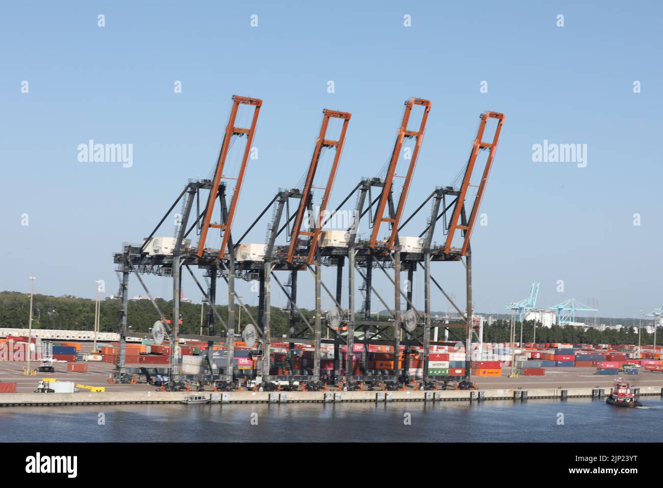 view cargo ship terminal, Unloading crane of cargo ship terminal, Aerial view industrial port ...