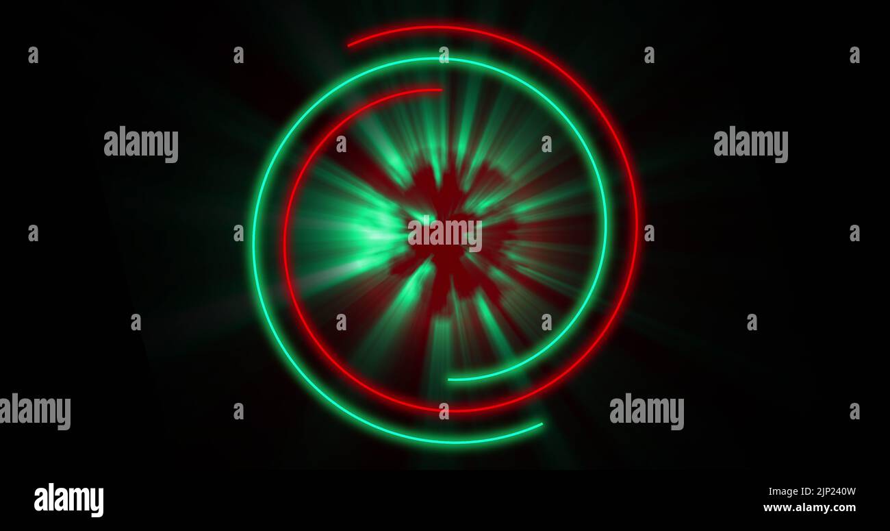 Image of glowing red and green circles over black background Stock ...