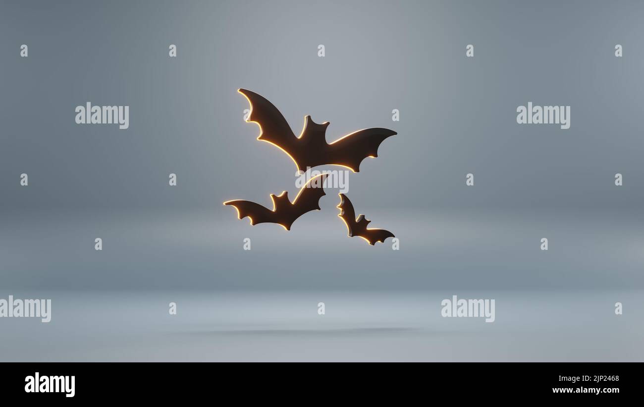 Beautiful abstract Halloween, black bats with orange light symbol on a ...