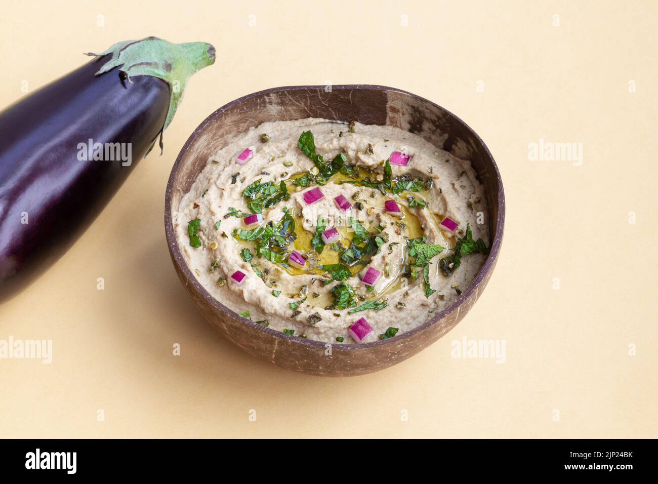 eggplant, puree, baba ghanoush, tahin, eggplants, purees Stock Photo ...