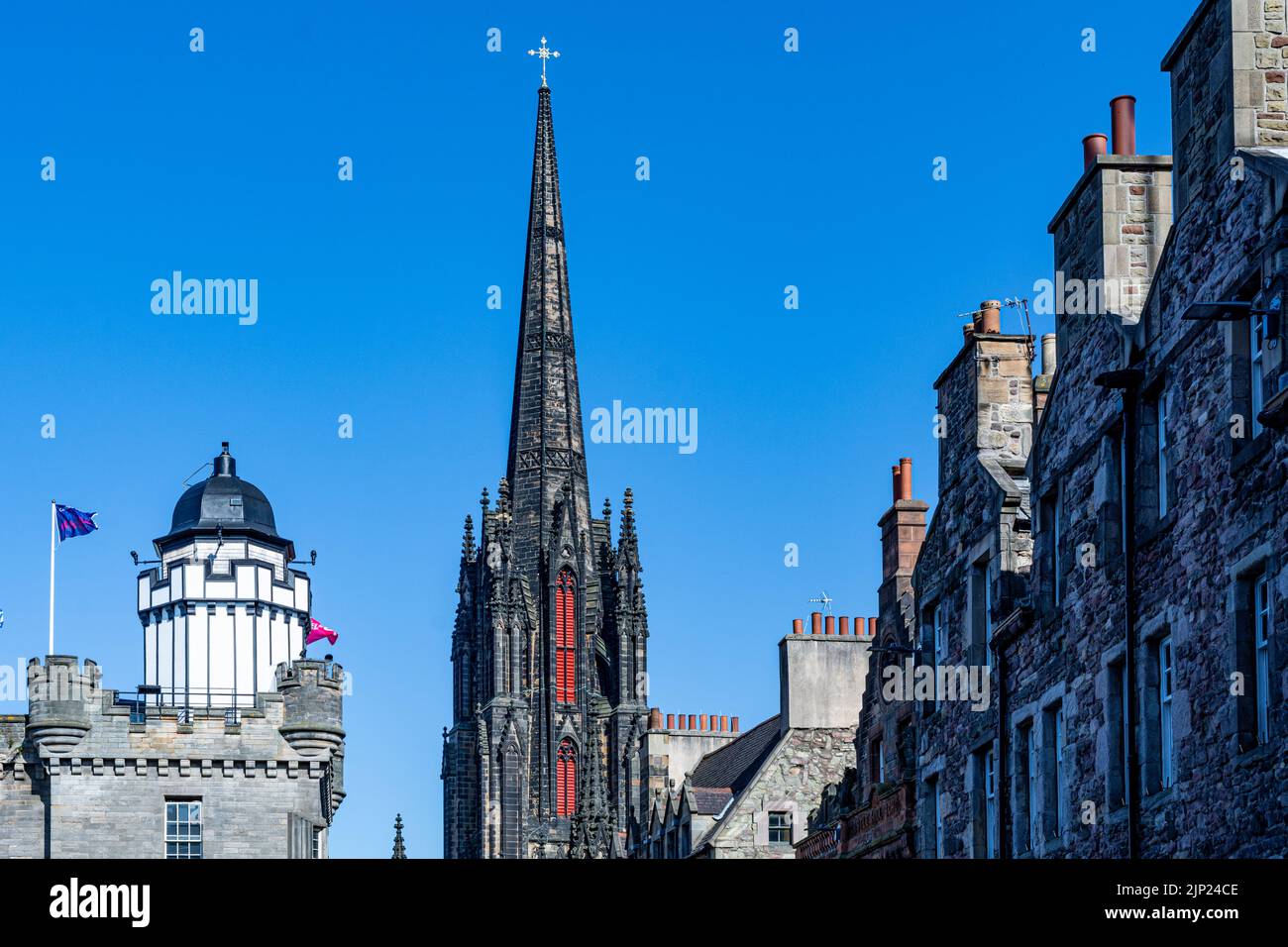 Long angle view of a church tower Stock Photo - Alamy