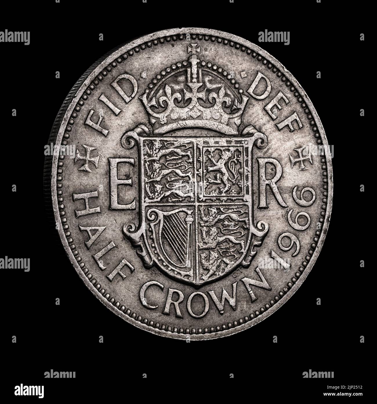1966 Queen Elizabeth II Half Crown with Patina - Reverse Stock Photo ...
