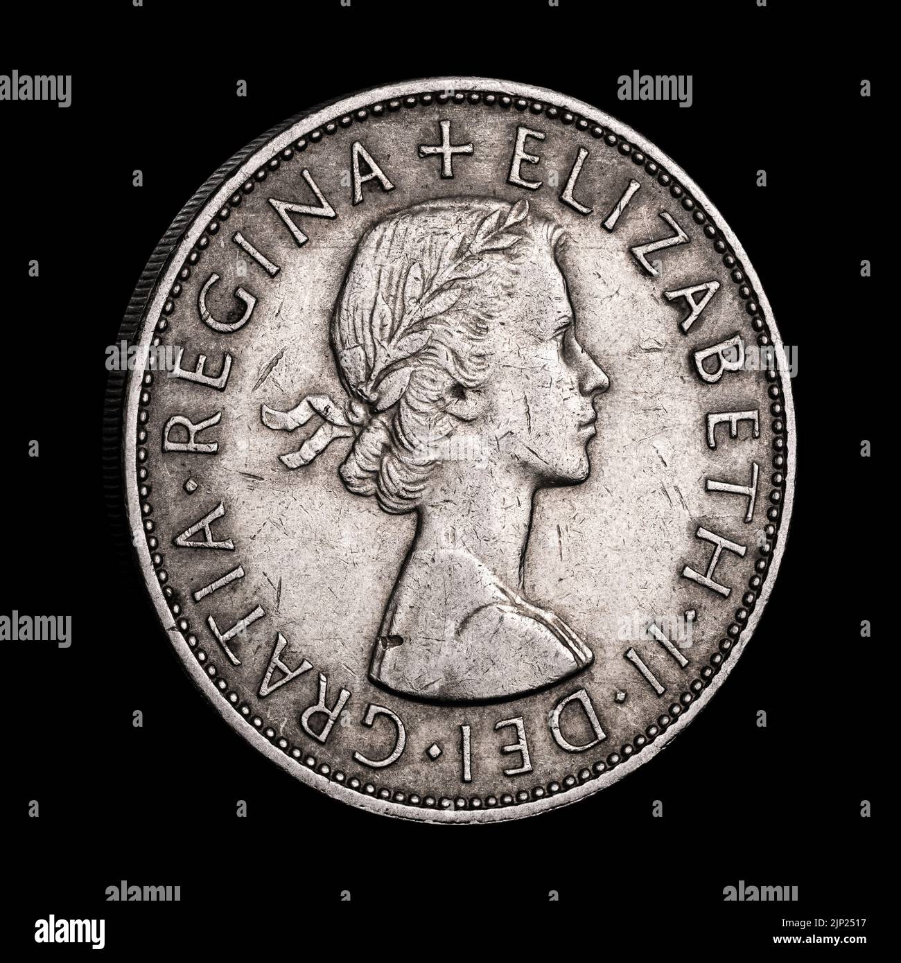 1966 Queen Elizabeth II Half Crown with Patina - Obverse Stock Photo ...