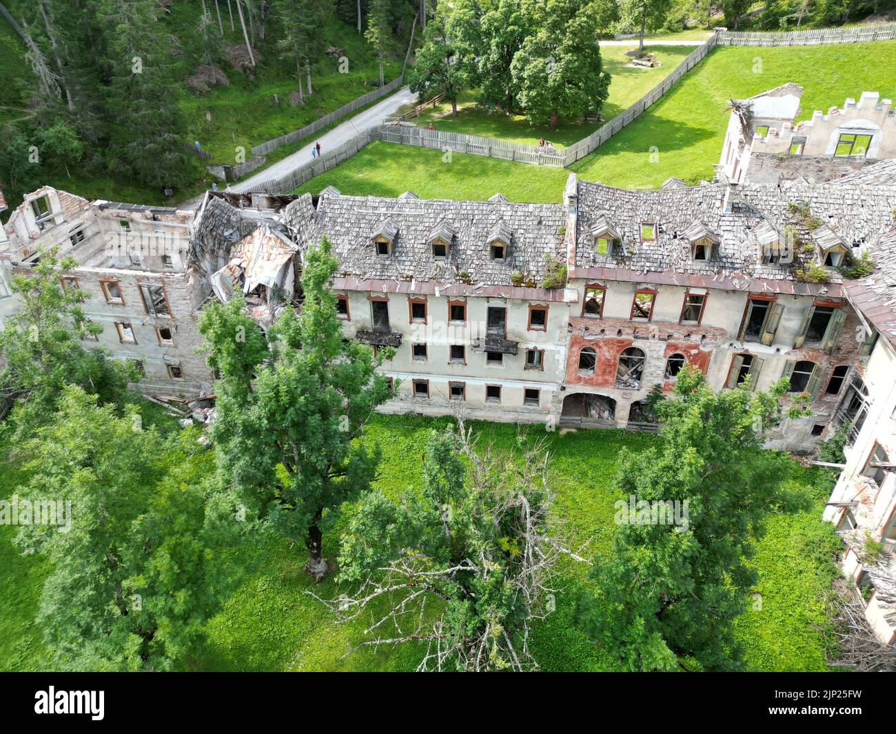 San Candido, Italy, August 15,2022 - The abandoned building of "Bagni ...
