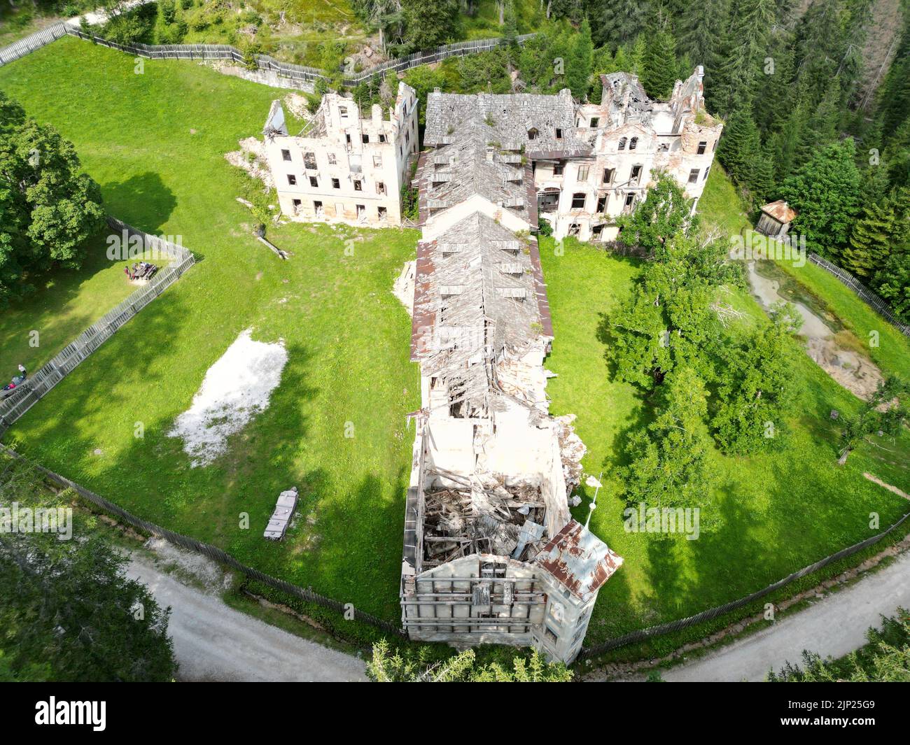 San Candido, Italy, August 15,2022 - The abandoned building of "Bagni ...