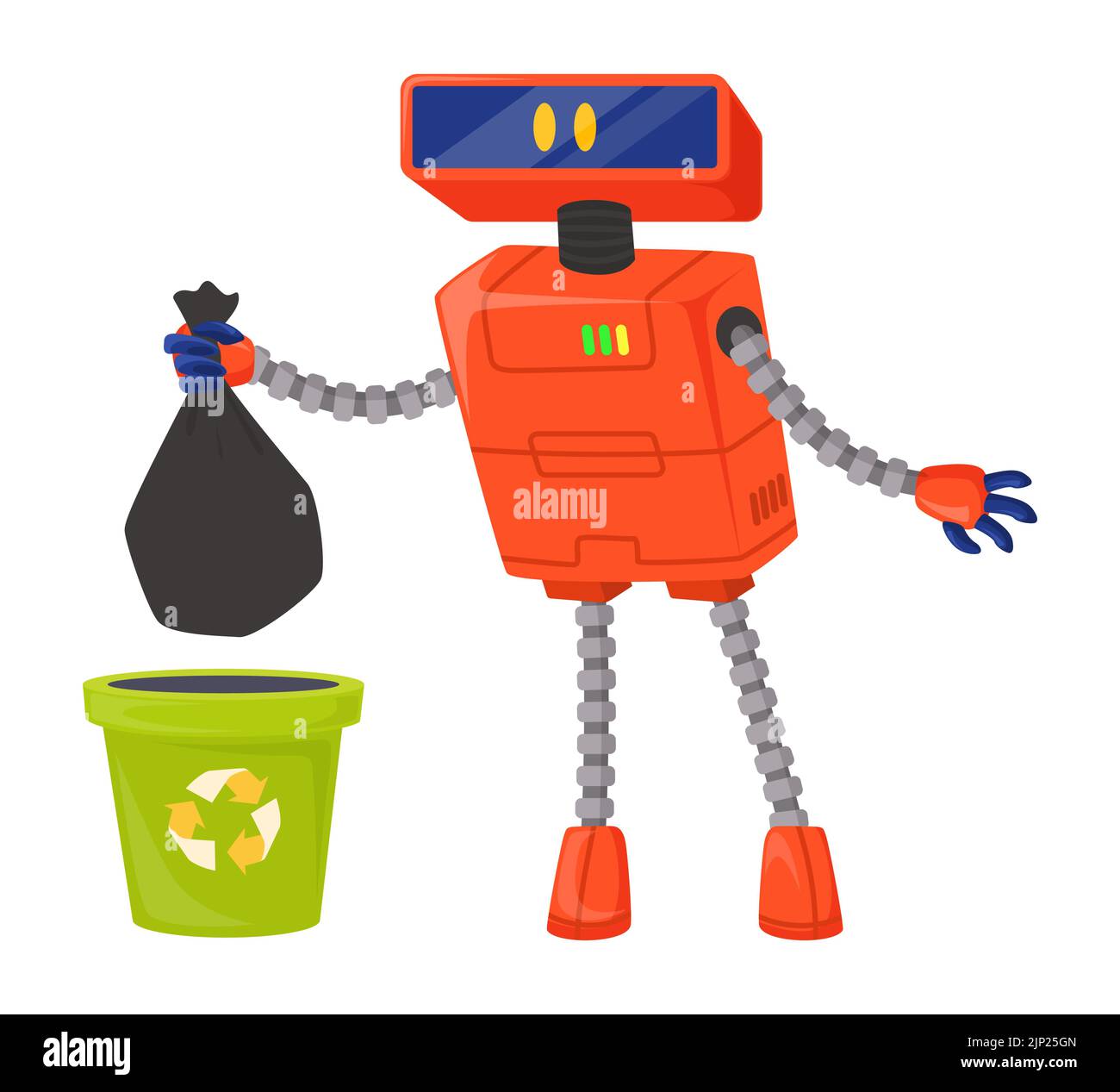 Robot assistant take trash out vector flat icon isolated on white ...