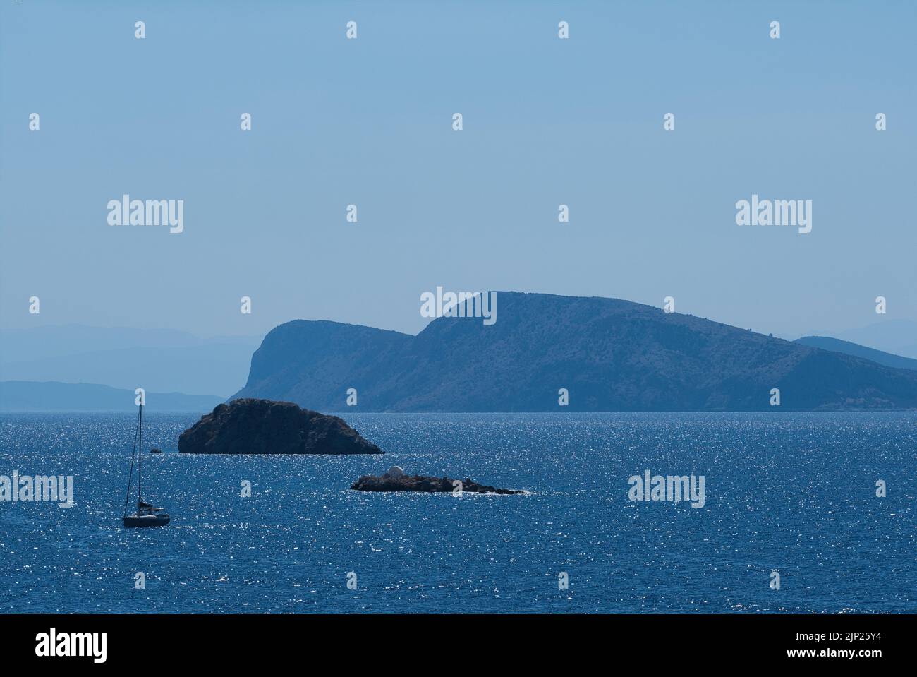yacht sailing around the islands of Hydra in Greece Stock Photo - Alamy