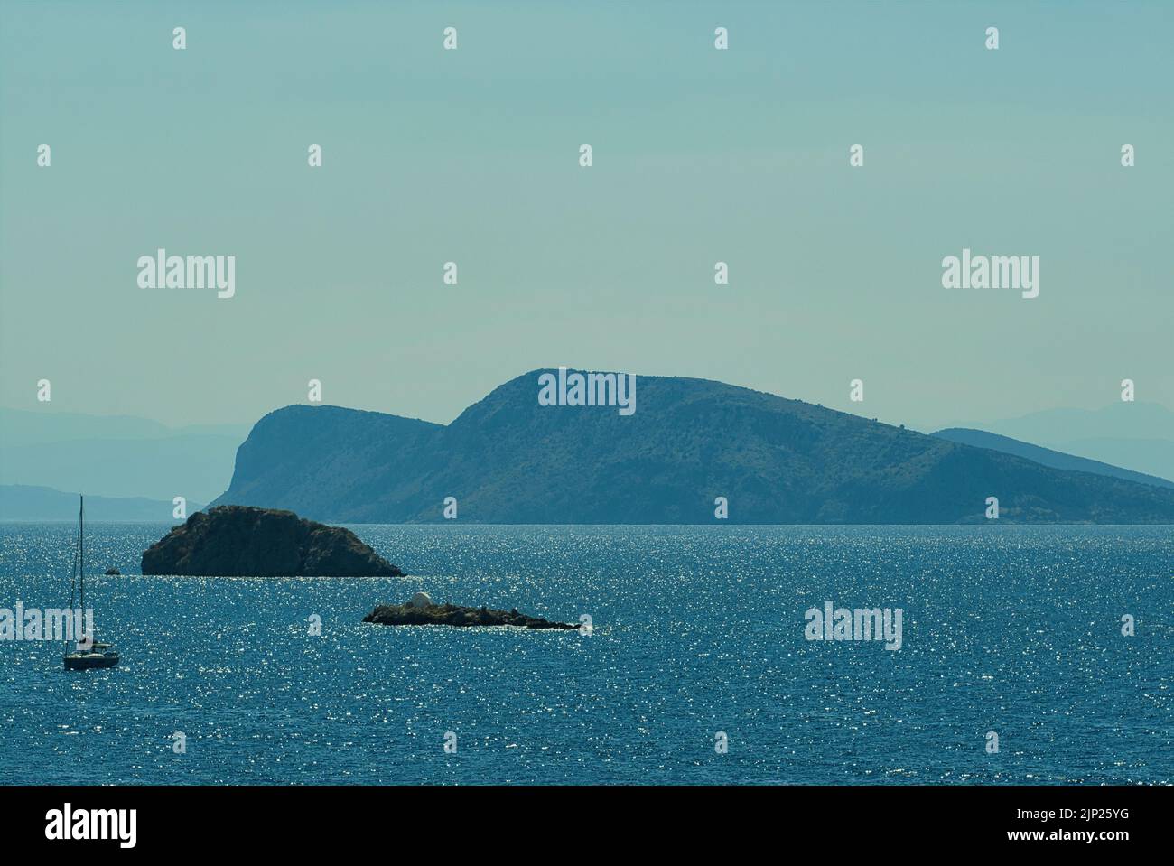 yacht sailing around the islands of Hydra in Greece Stock Photo - Alamy