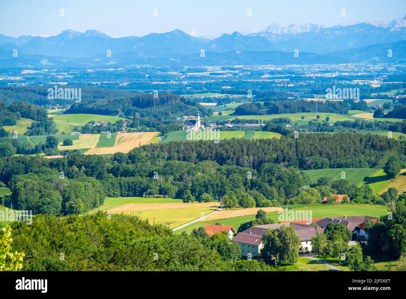 Panorama of beautiful countryside with mountain background in area of ...