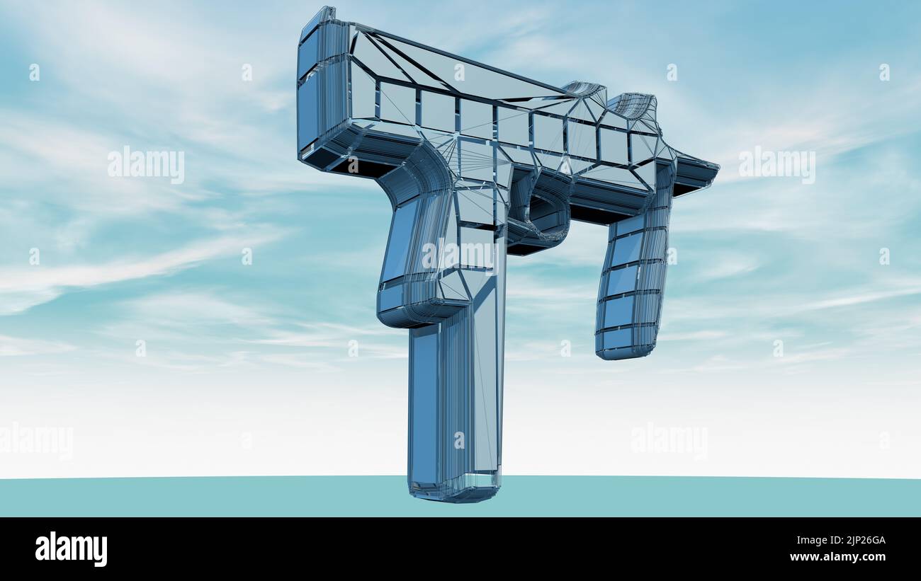 3D Illustration of a machine gun. Very high dimensions. Rendered ...