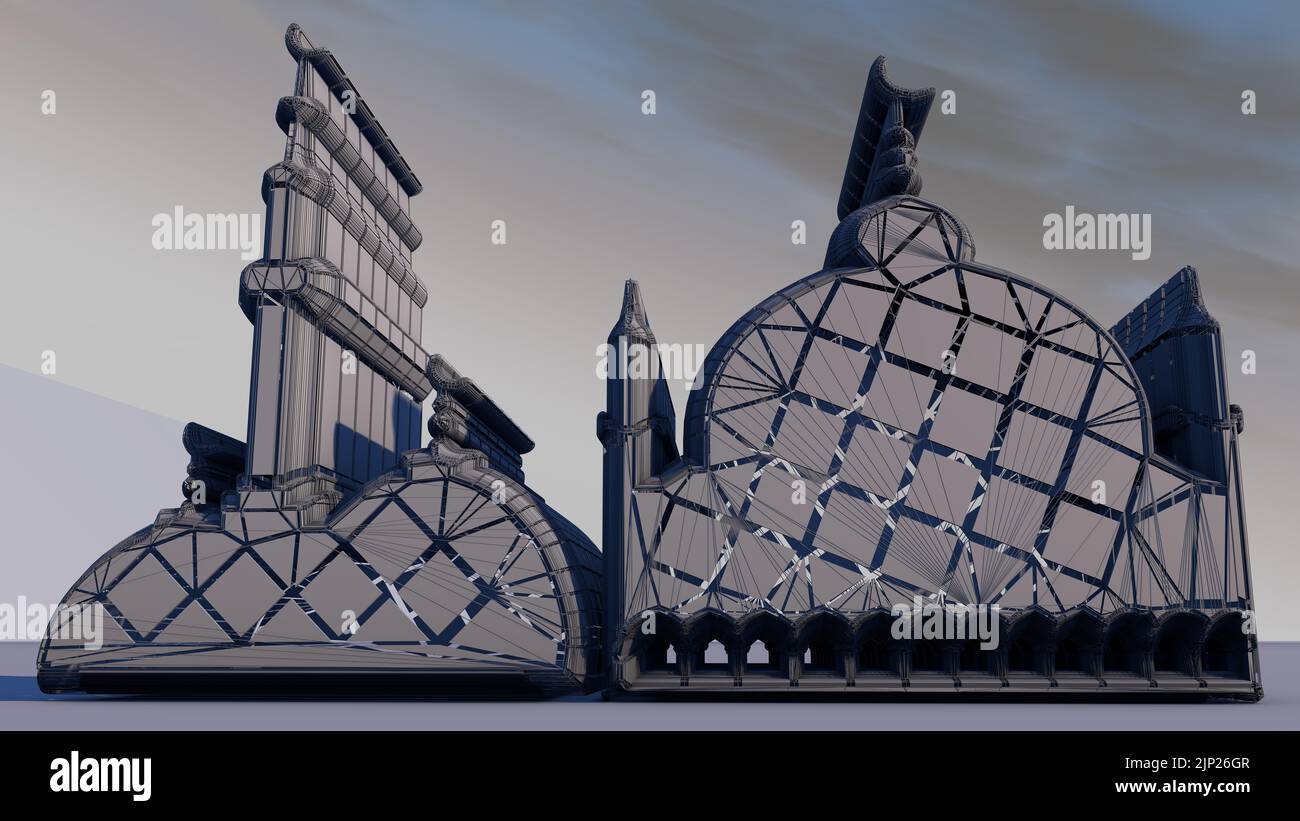3D Illustration of architecture of two Masjids in Arabic or Mosques in ...