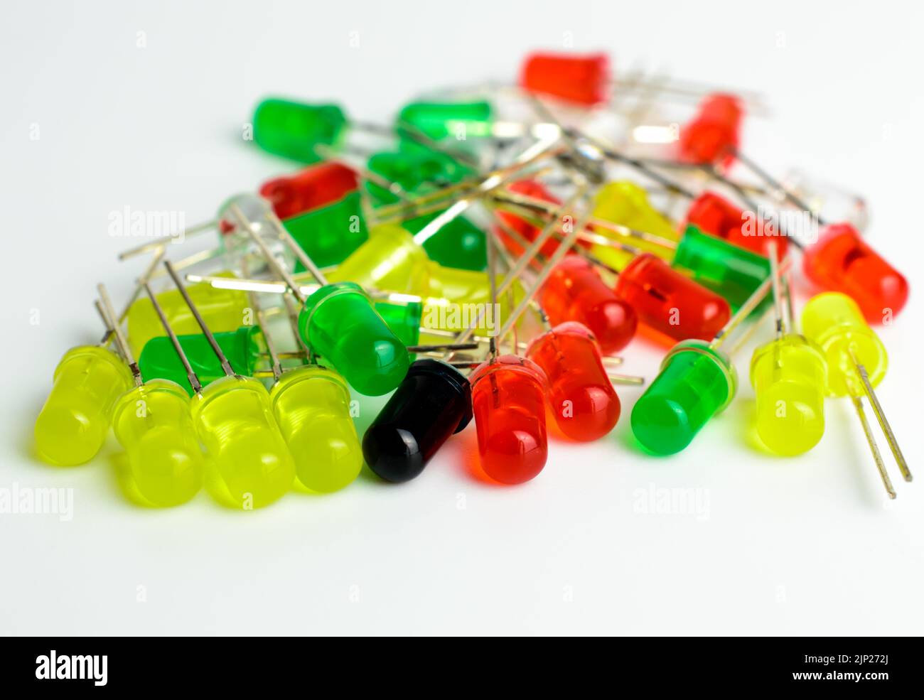 Mix of Colorful LED diodes on white background. Macro photo. Background ...