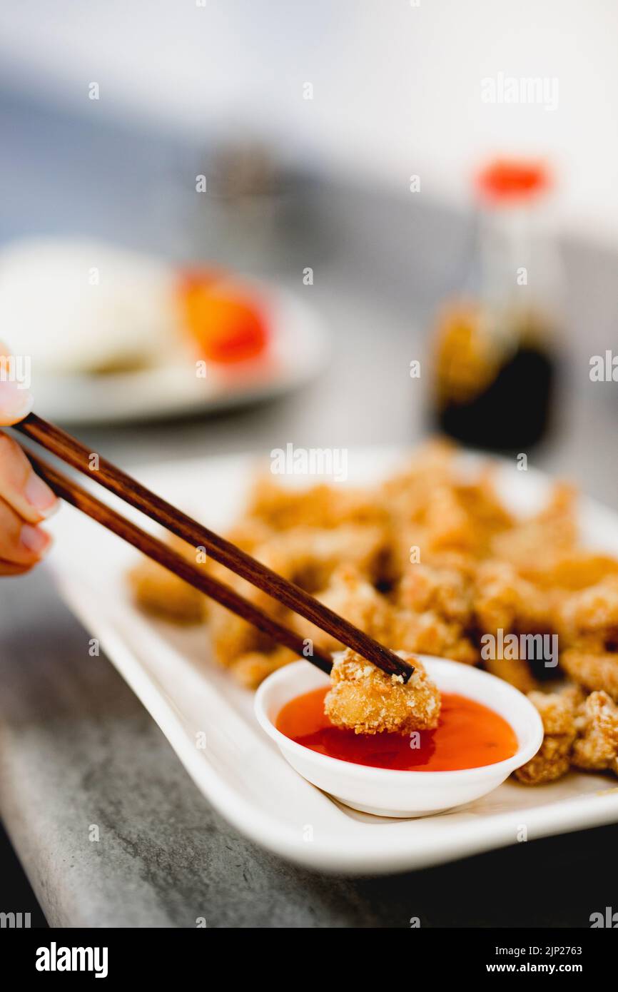 fried, chopsticks, chicken, sweet sour, chicken nuggets, süß-sauer ...