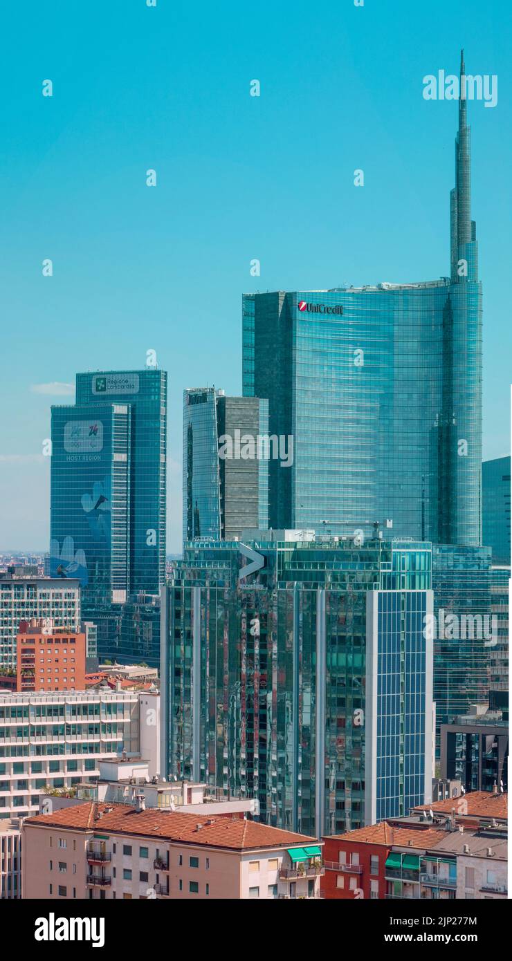 Aerial view of the new center of Milan, skyscrapers around Piazza Gae ...