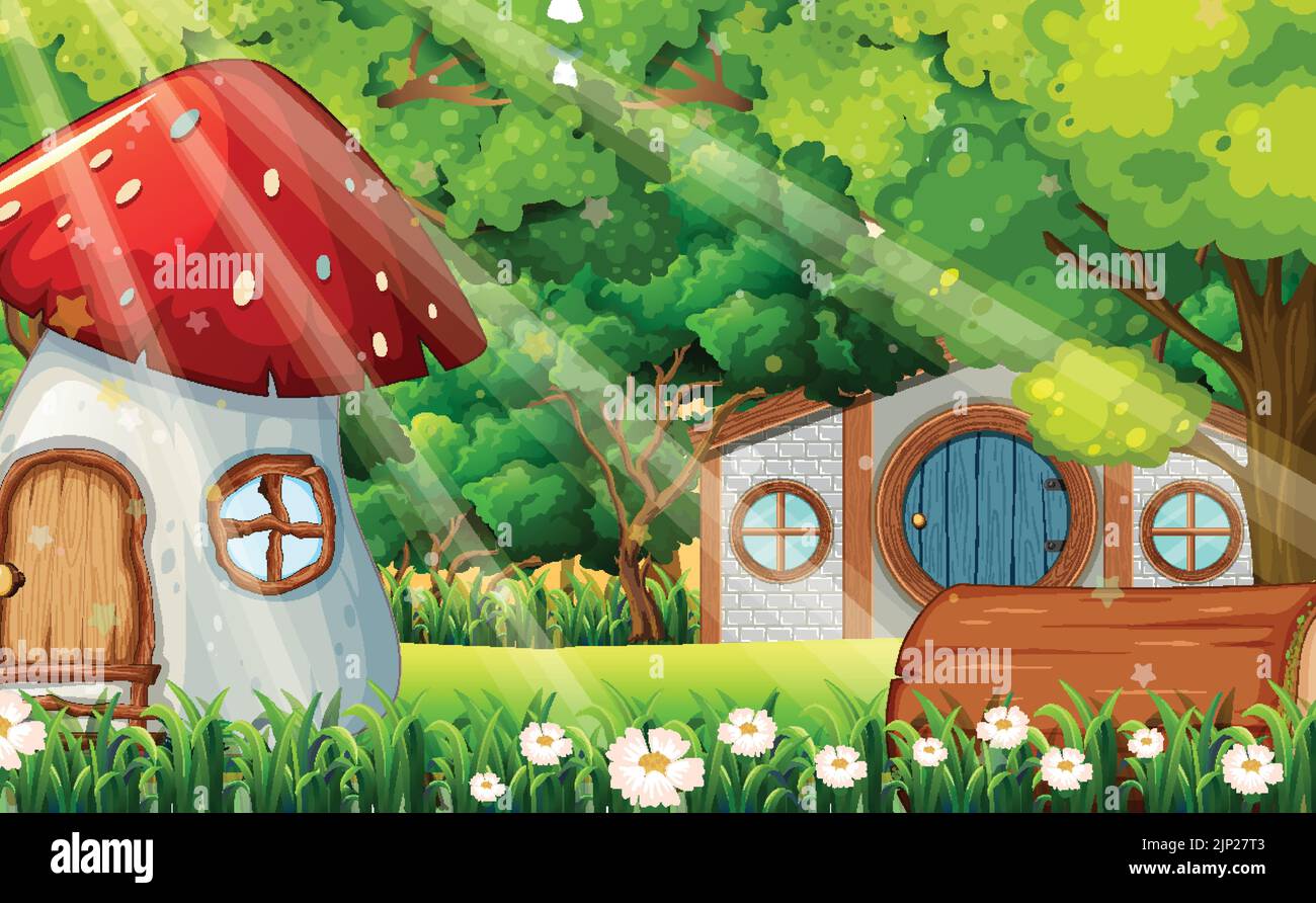 Forest fantasy enchanted forest background scene illustration Stock ...