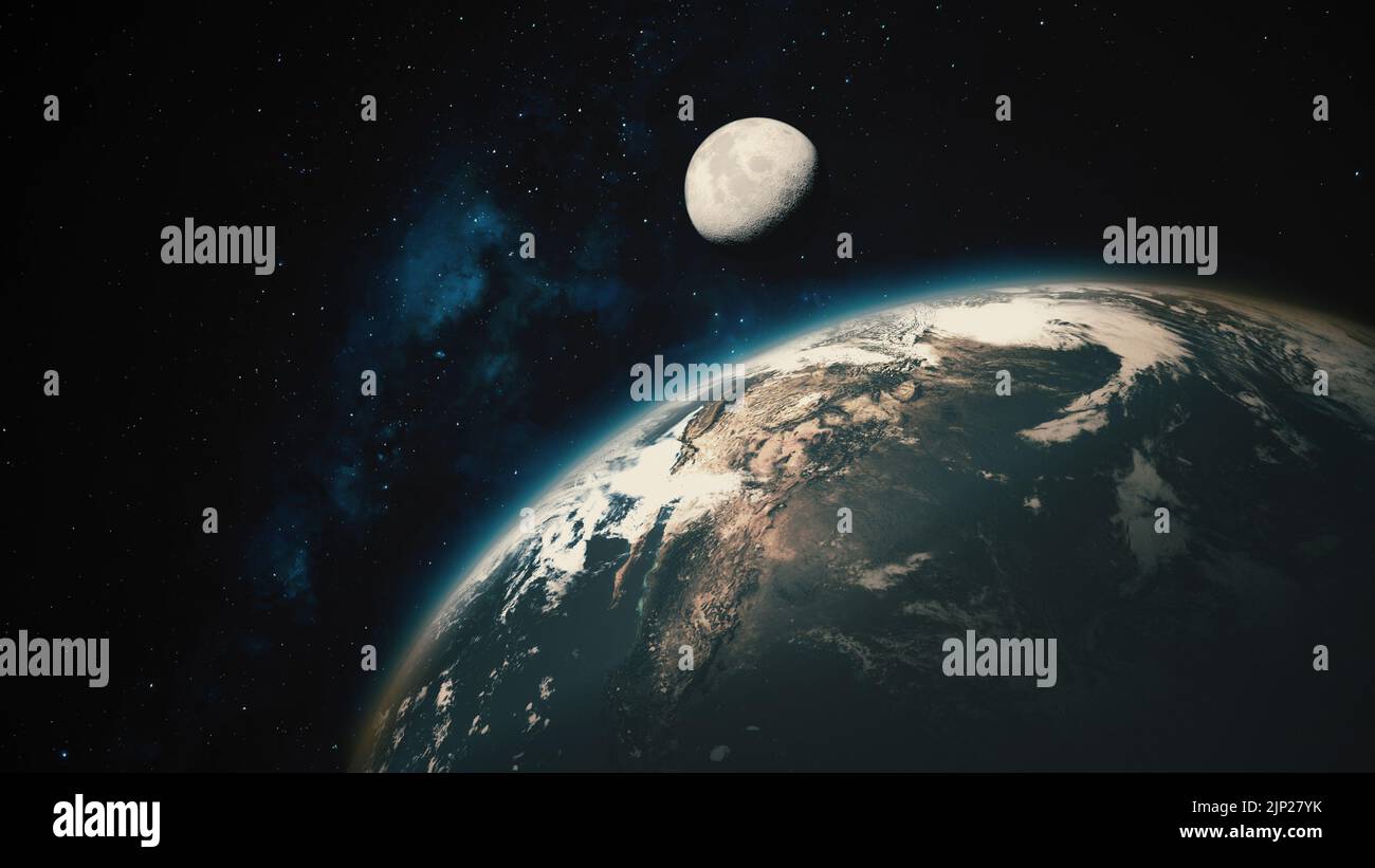 Beautiful, cinematic image of Mother Earth and the Moon, with part of ...