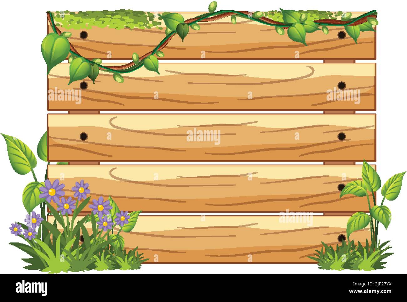 Wooden board template with nature leaves illustration Stock Vector ...