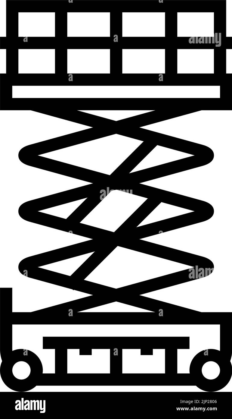 scissor lift construction car vehicle line icon vector illustration ...