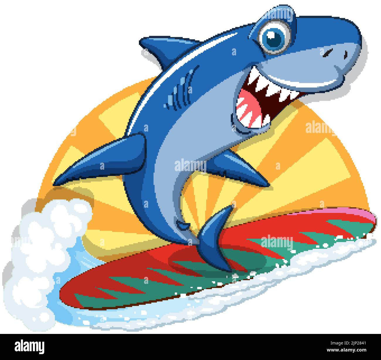 Shark on surfboard cartoon character illustration Stock Vector Image ...