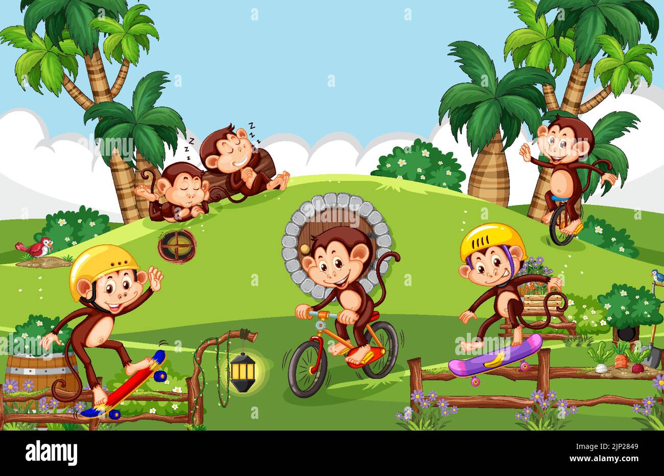 Happy monkey family in the forest illustration Stock Vector Image & Art ...