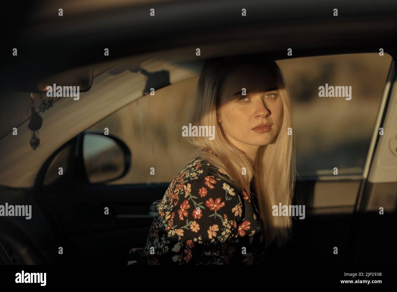 young woman, serious, car, portrait, girl, girls, woman, young women ...