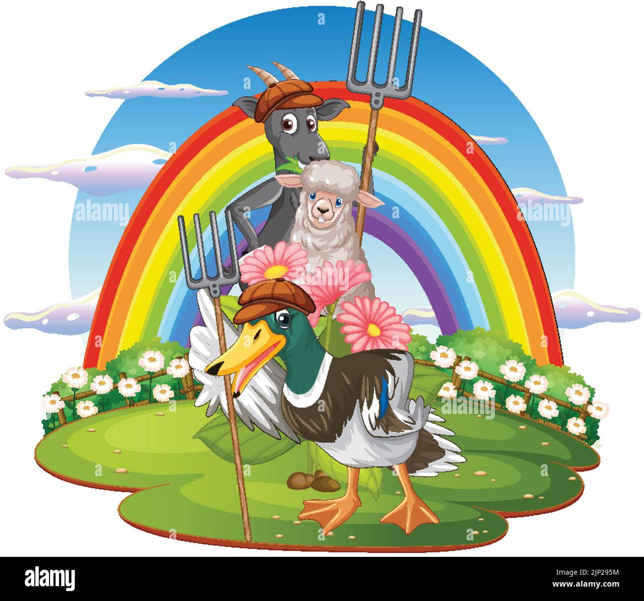 Cute animal cartoon character in ourdoor scene isolated island ...