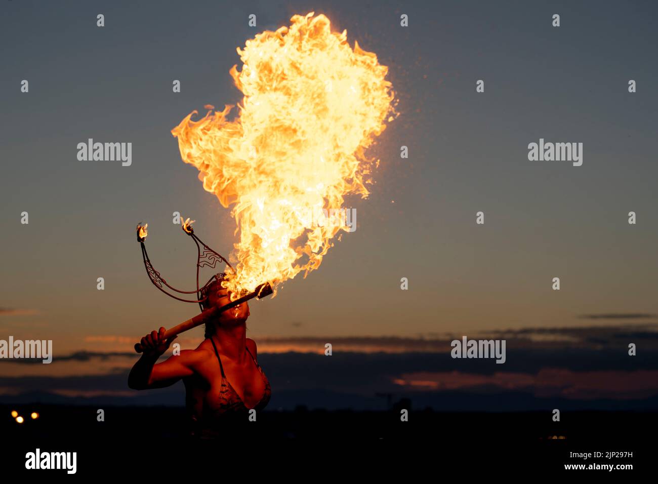 fire show, feuerspuckerin, fire shows Stock Photo - Alamy
