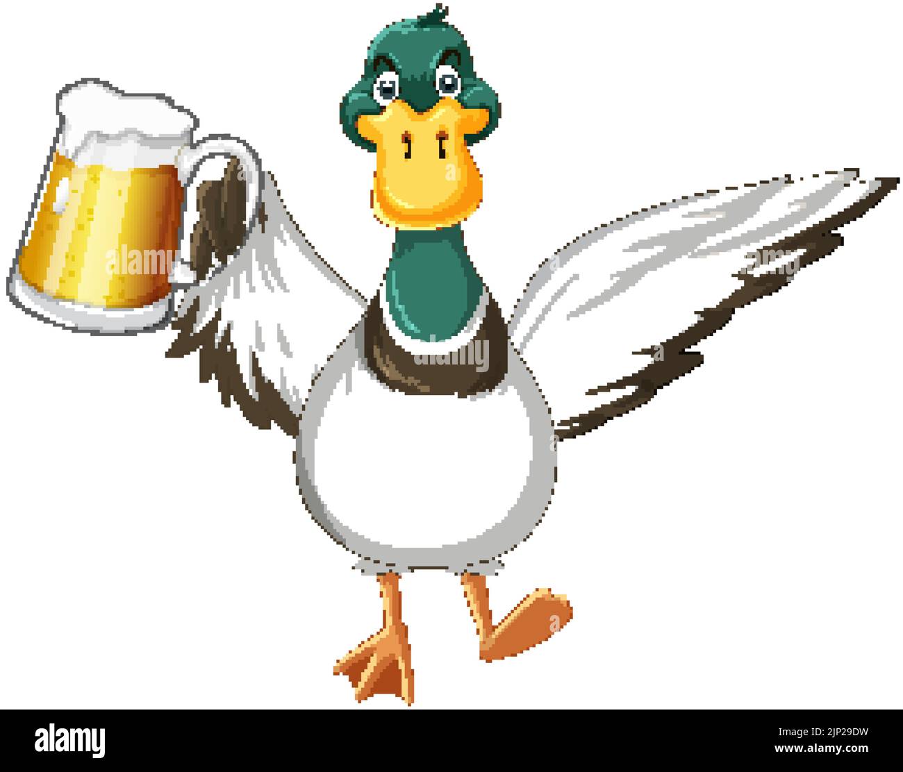 Cute duck cartoon character holding a mug of beer illustration Stock ...