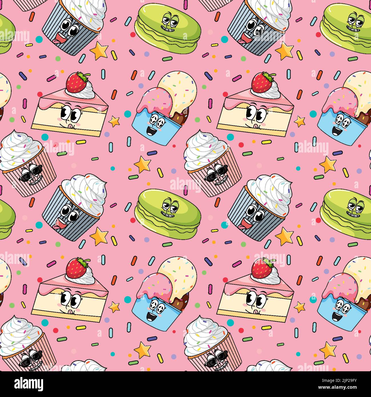 Sweet dessert cartoon seamless pattern illustration Stock Vector Image ...
