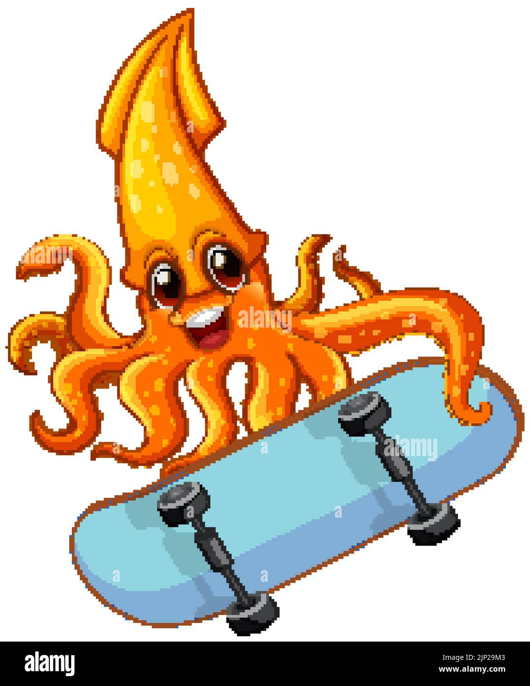 Cute orange squid playing skateboard illustration Stock Vector Image ...