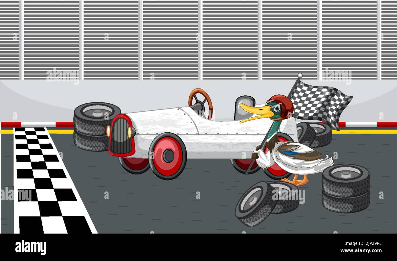 Soap box derby race with ducks cartoon character illustration Stock ...