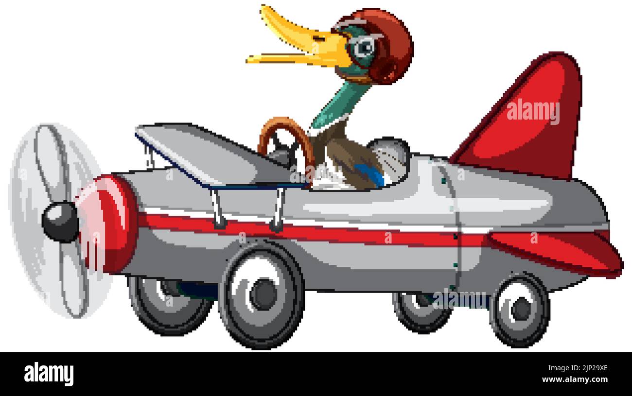 Cute duck wearing helmet driving racing car illustration Stock Vector ...