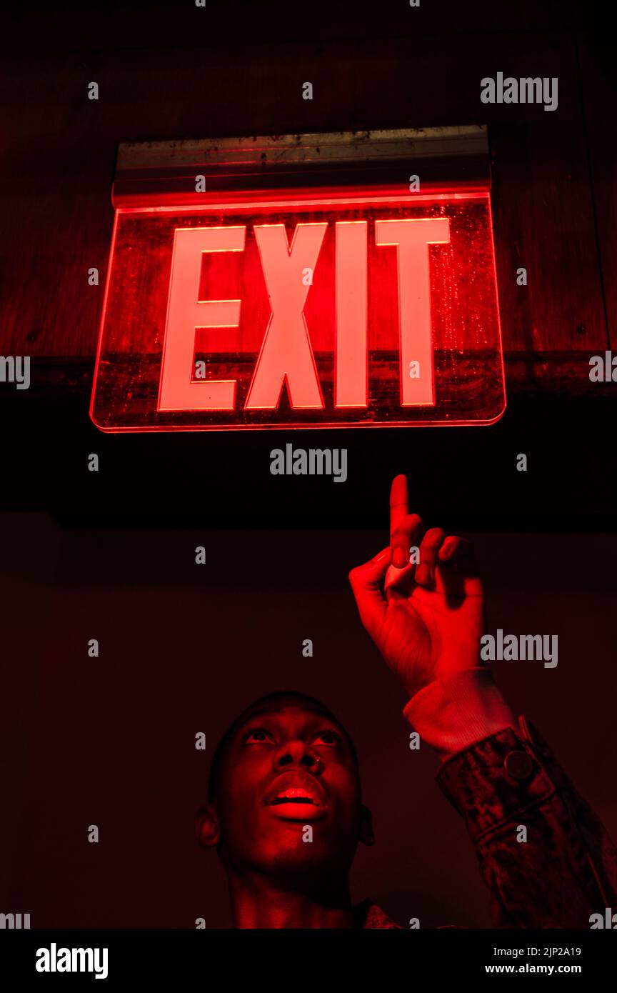 young man, showing, exit, person of color, guy, man, men, young, exits ...