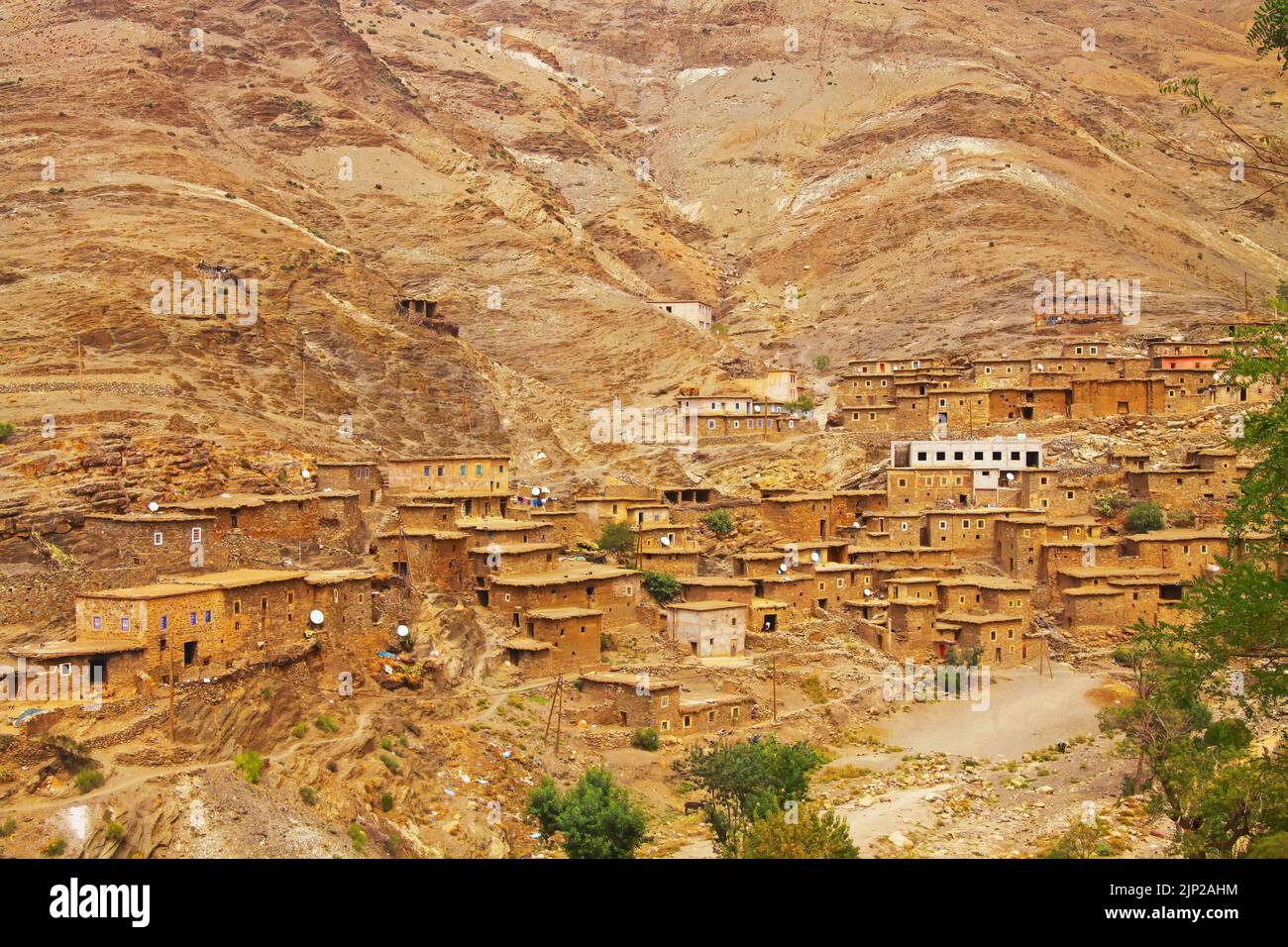 Beautiful typical old moroccan berber clay house village in dry arid ...
