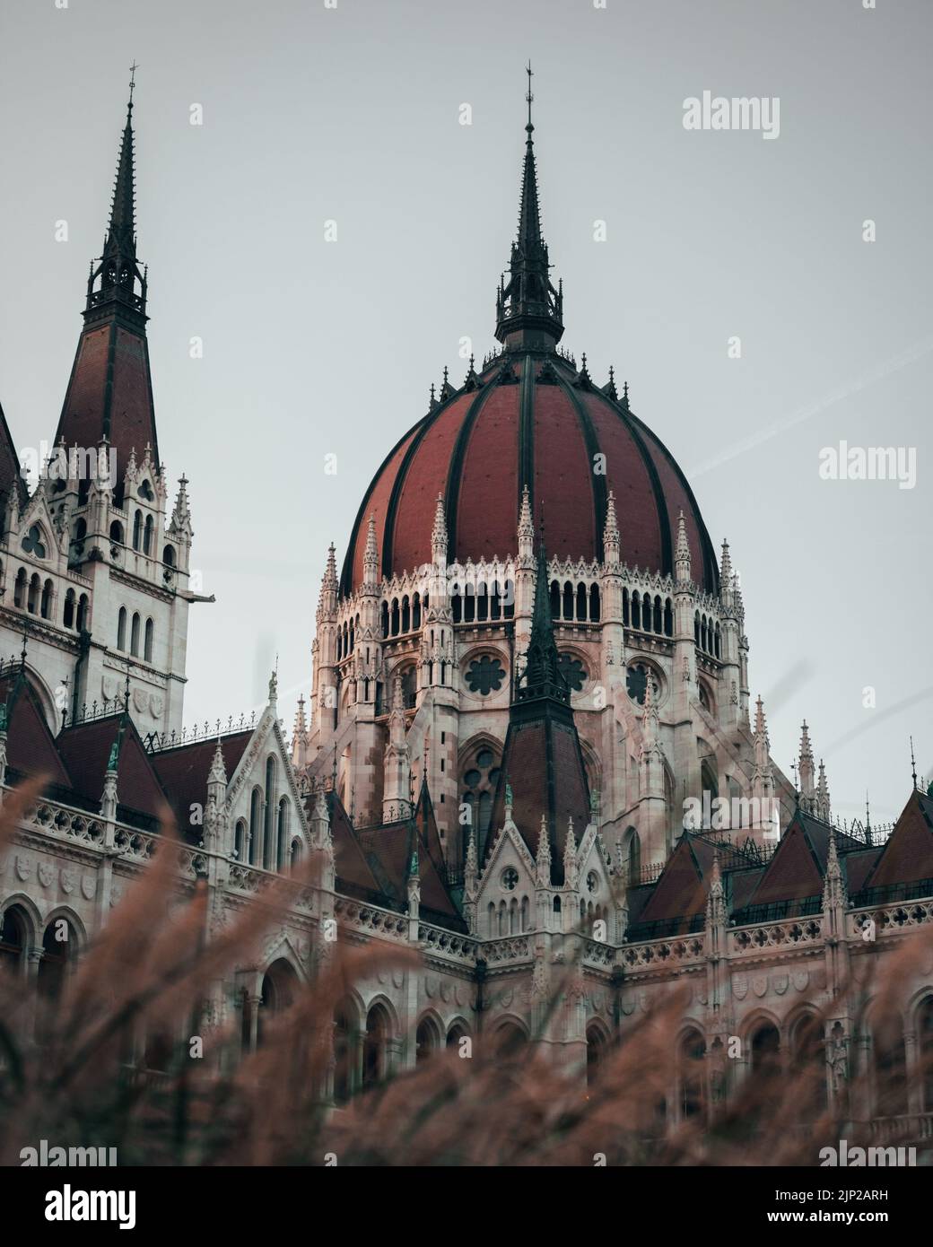 A vertical shot of the dome of the Hungarian Parliament Building ...
