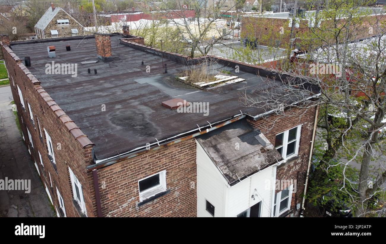 An aerial view of a brick building Stock Photo - Alamy