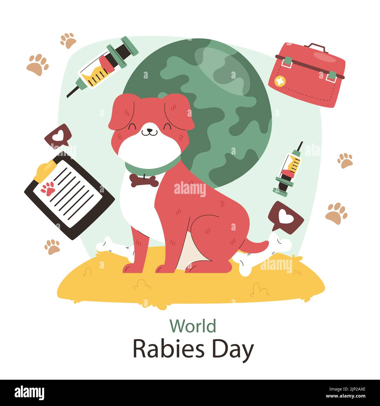Flat illustration for world rabies day, healthy dog Vector illustration ...