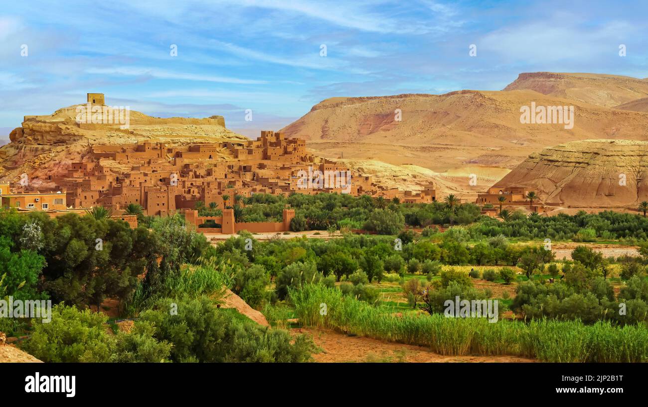 Beautiful central atlas mountains landscape, green oasis, historic ...