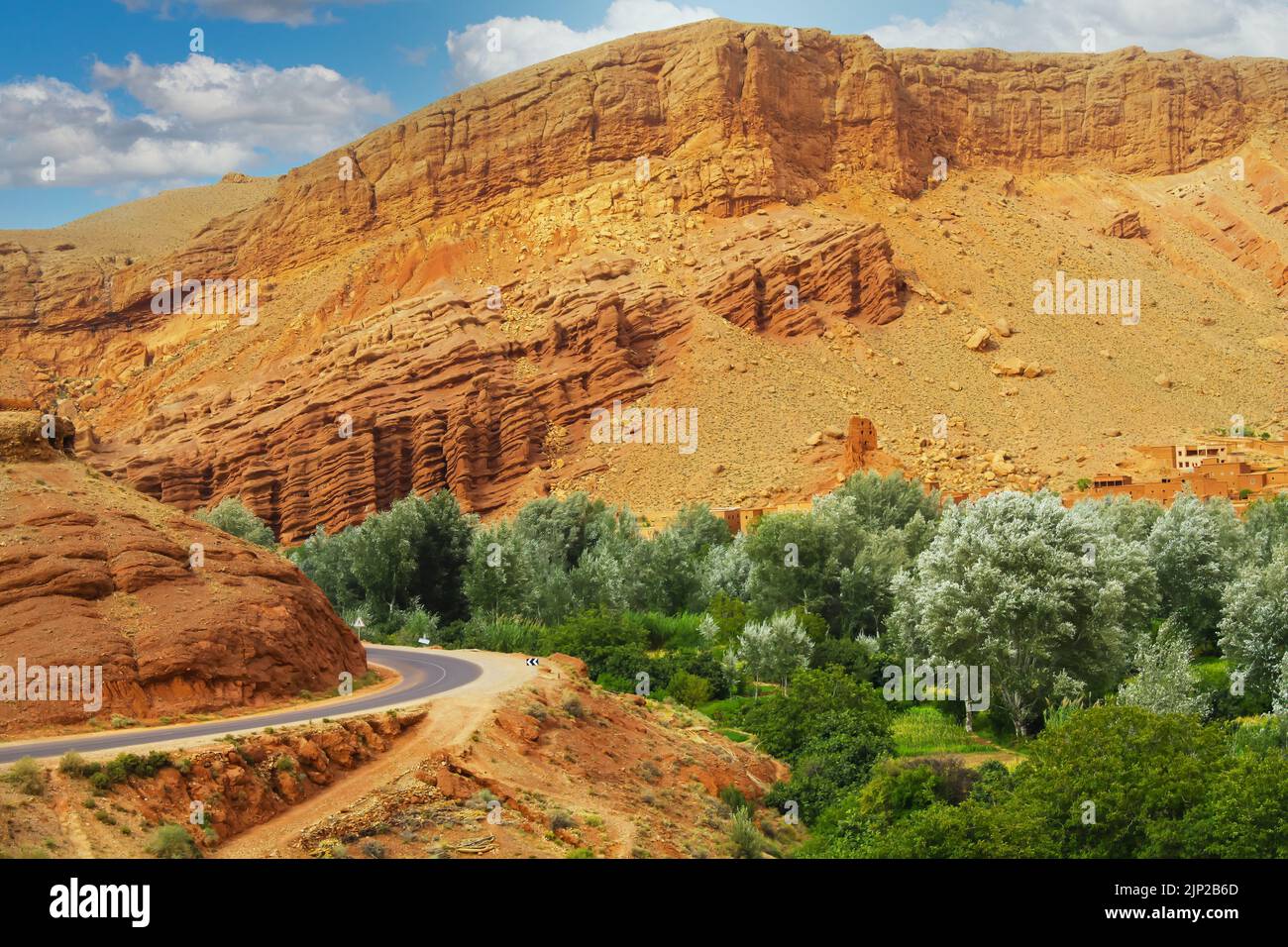 Beautiful moroccan atlas mountain road landscape, steep arid rock face ...