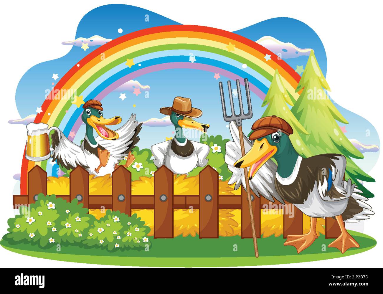 Happy duck group in nature scene illustration Stock Vector Image & Art ...