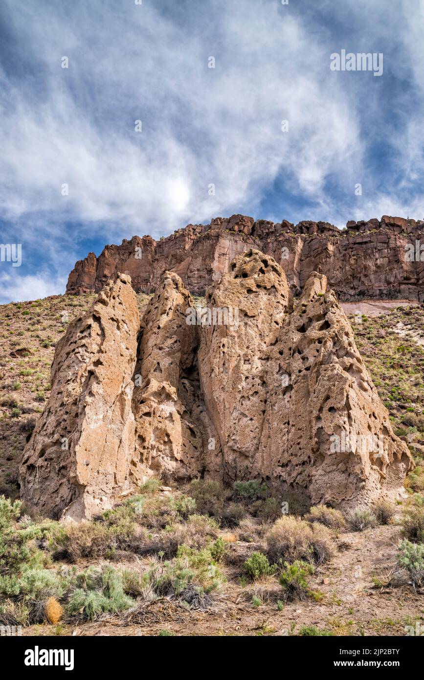 Volcanic tuff rock outcrops, Echo Canyon State Park, near Pioche ...