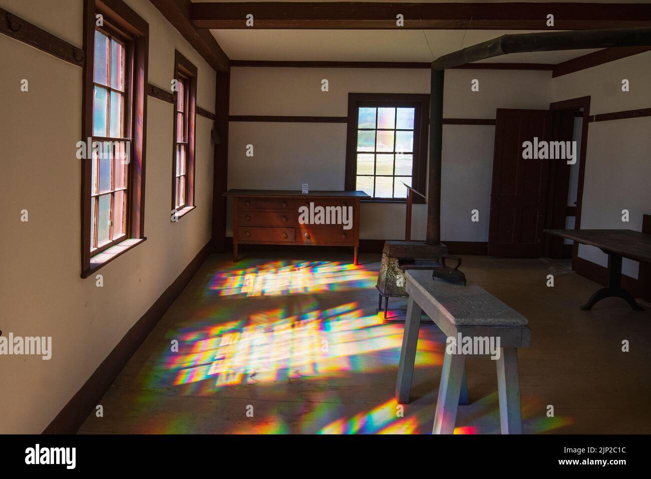 Prismatic window light pattern cast on Shaker village interior Stock ...