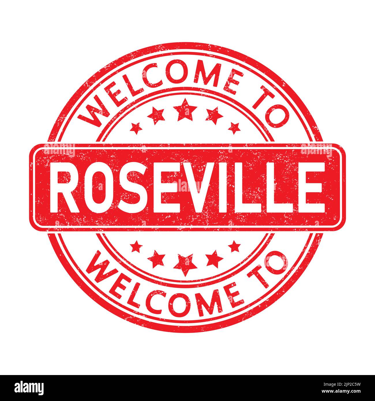 Welcome to ROSEVILLE. Impression of a round stamp with a scuff. Flat ...