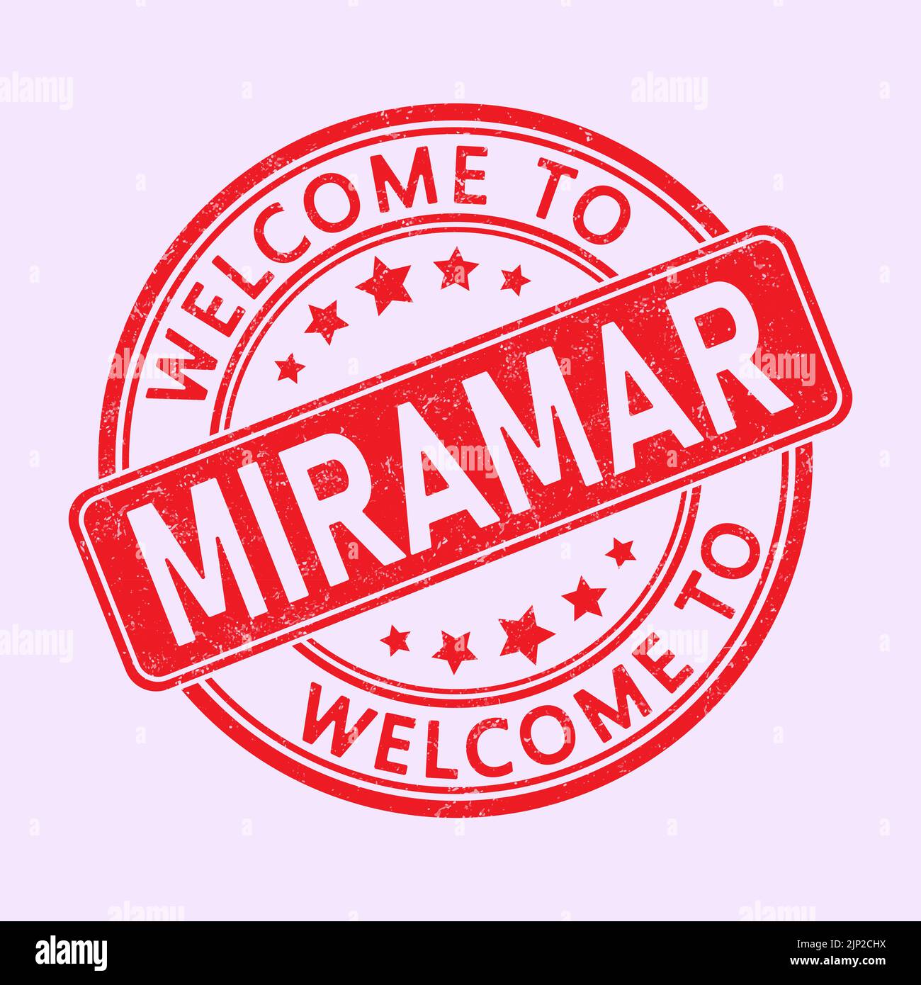Welcome to MIRAMAR. Impression of a round stamp with a scuff. Flat ...