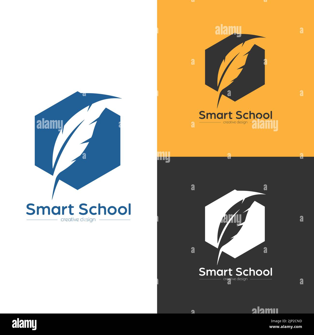 Smart school. A pen in a hexagon. Template for logo, sticker, brand ...