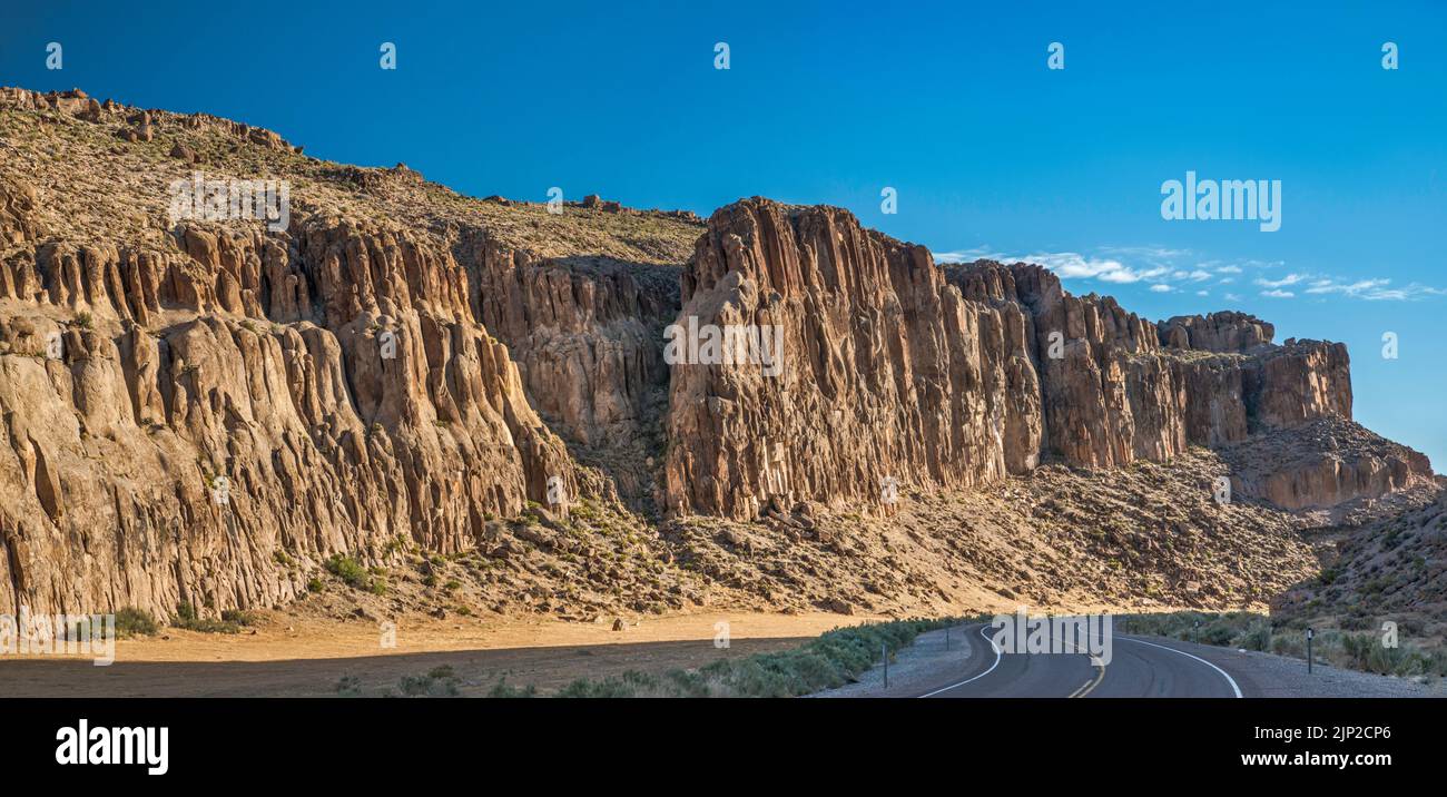 Tuff cliffs at SR 318 highway, White River Narrows, Basin and Range ...