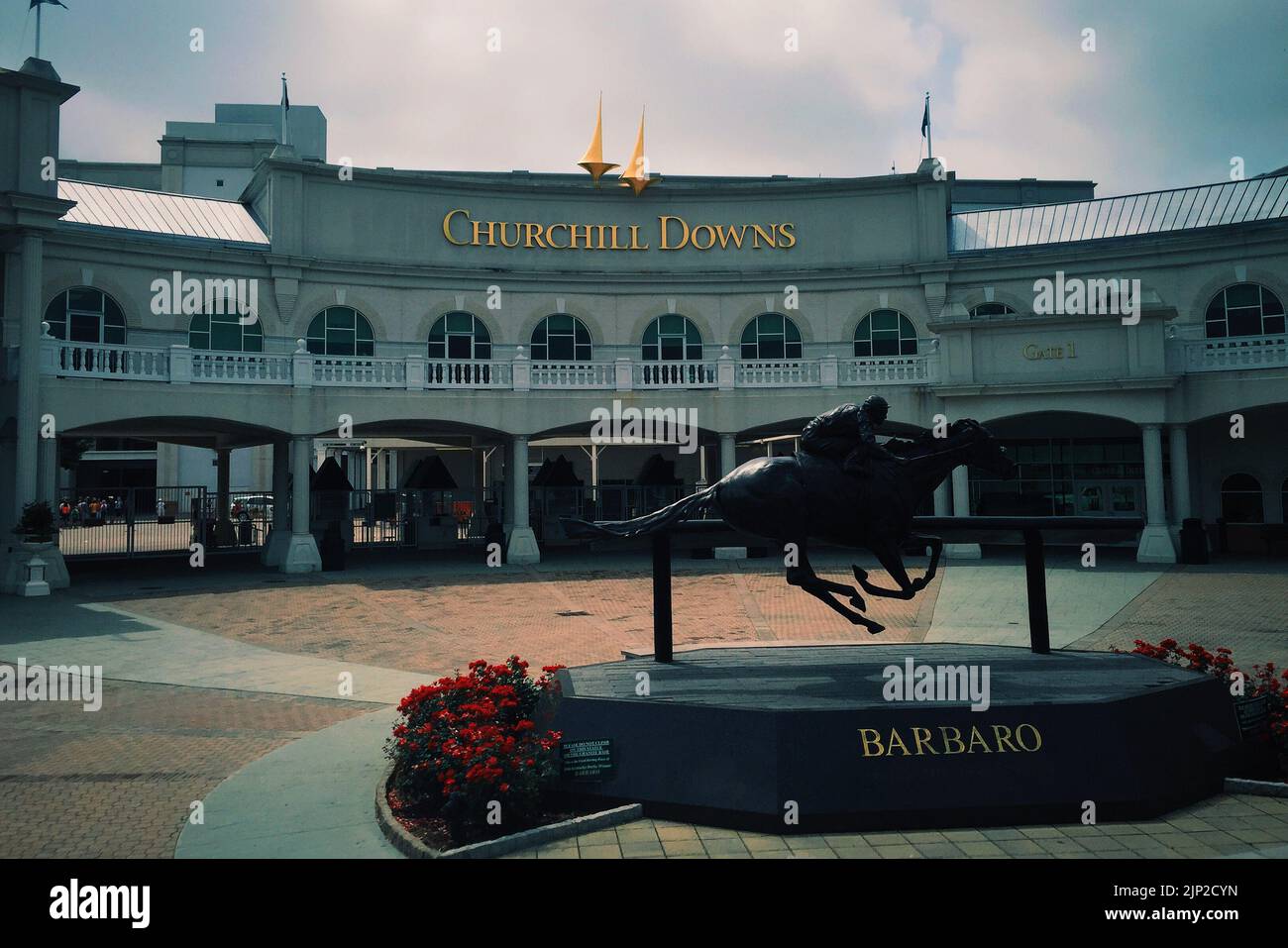 The facade of a horse race track Churchill Downs in Louisville ...