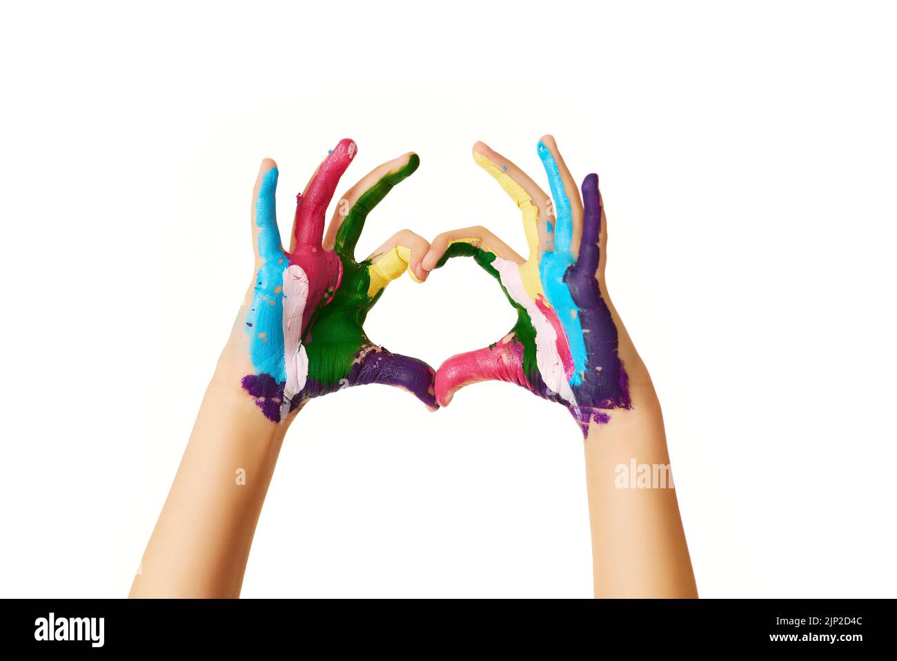 child hands painted in colorful paint make heart shape Stock Photo - Alamy