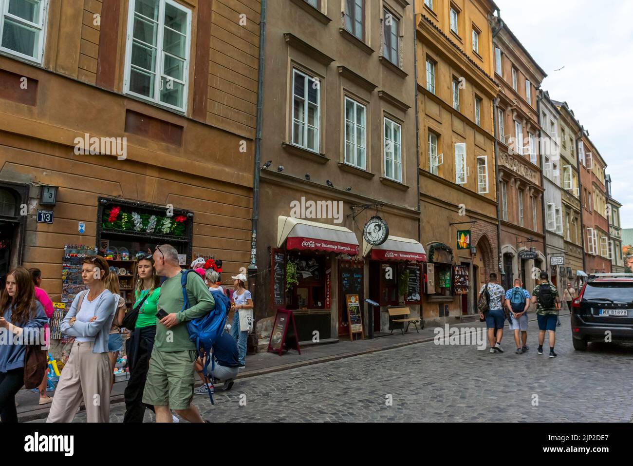 Warsaw, Poland, Large Crowd People, Tourists Visiting, Walking Street ...