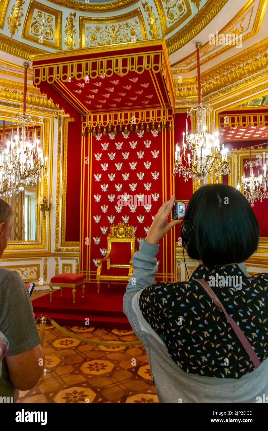 Warsaw, Poland, Woman Taking Photos Throne Room, Historic Castle inside ...